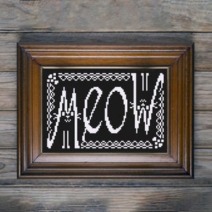 Meow Cross Stitch Pattern DMC Chart Two Color Variations Needlepoint ...