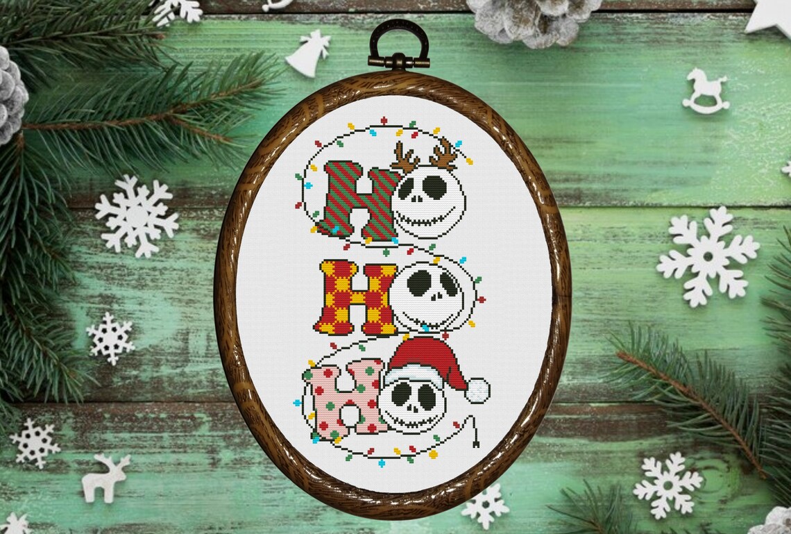 Christmas Jack Ho Ho Ho Cross Stitch Pattern DMC Chart Two Color ...