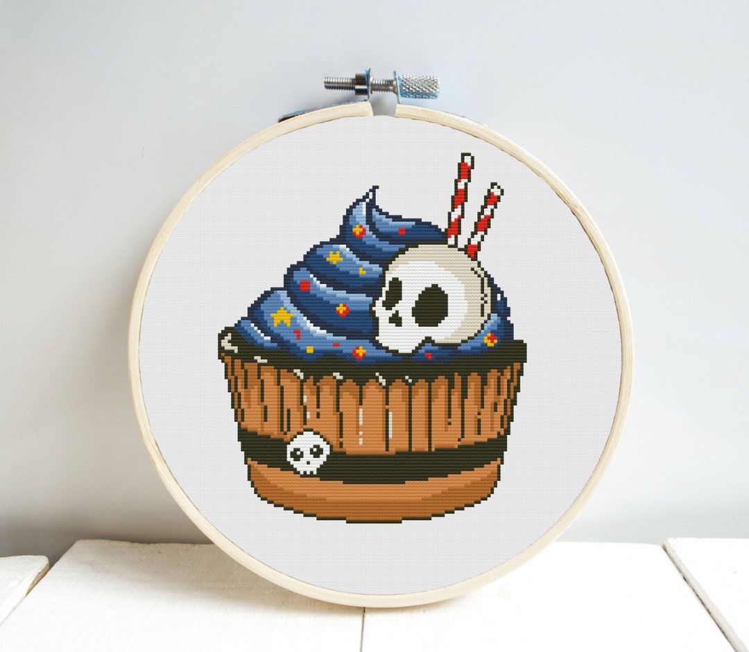 Cupcake Skull Cross Stitch Pattern DMC Chart Two Color Variations ...