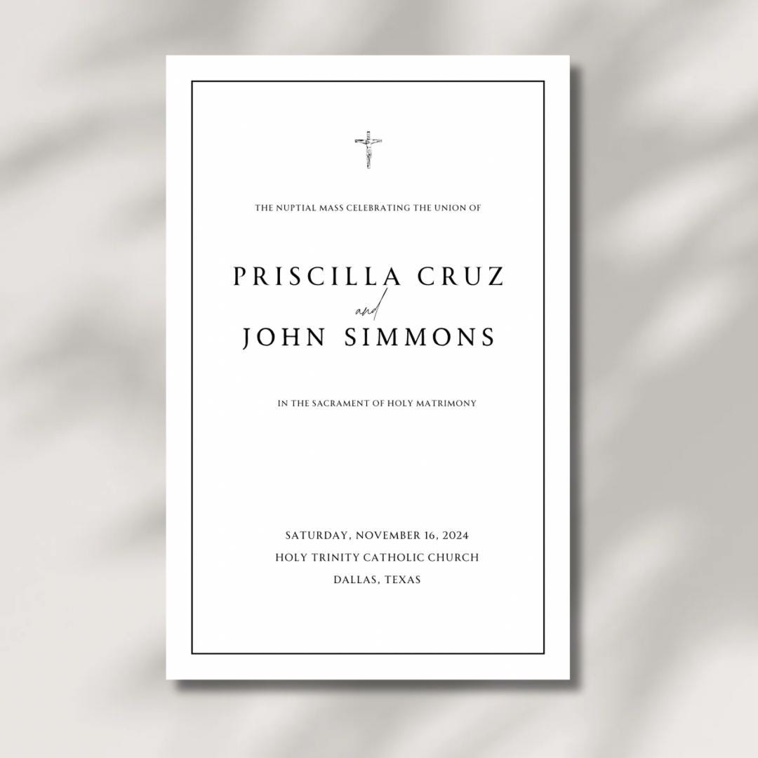 Catholic Wedding Program Editable Template, Simple Minimalist Wedding ...