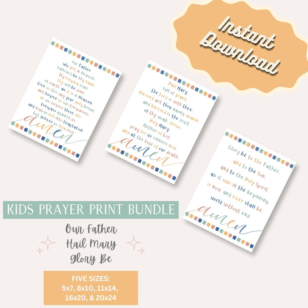 Kids Prayer Bundle Instant Download, Our Father, Hail Mary, Glory Be ...
