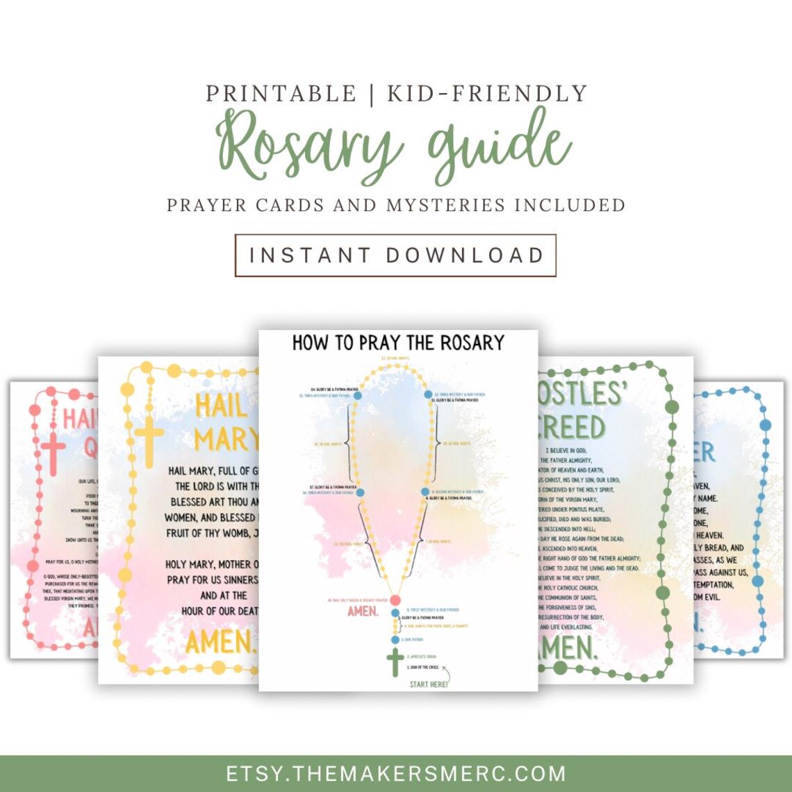 How to Pray the Rosary Guide and Prayer Cards, Digital Download ...