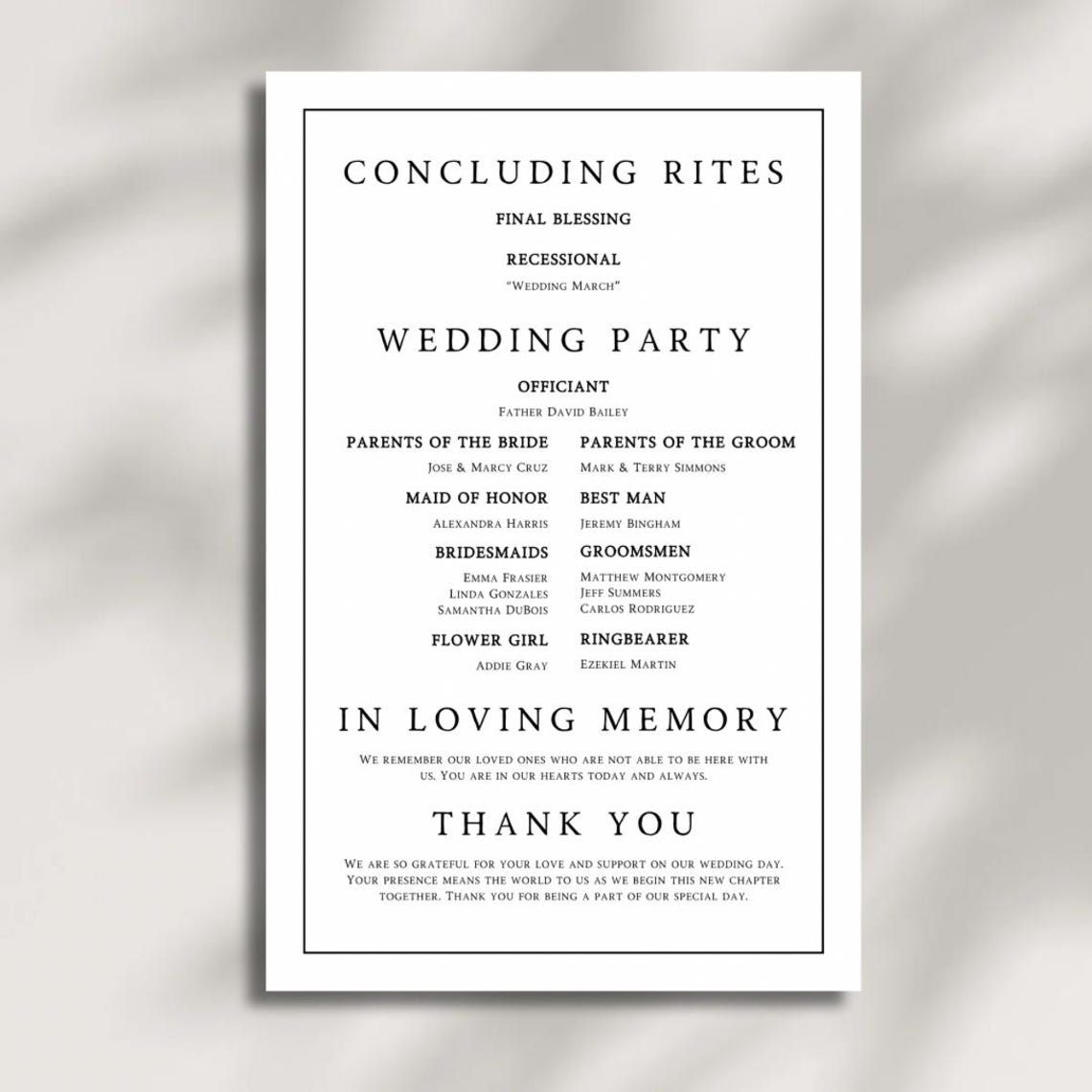Catholic Wedding Program Editable Template, Simple Minimalist Wedding ...