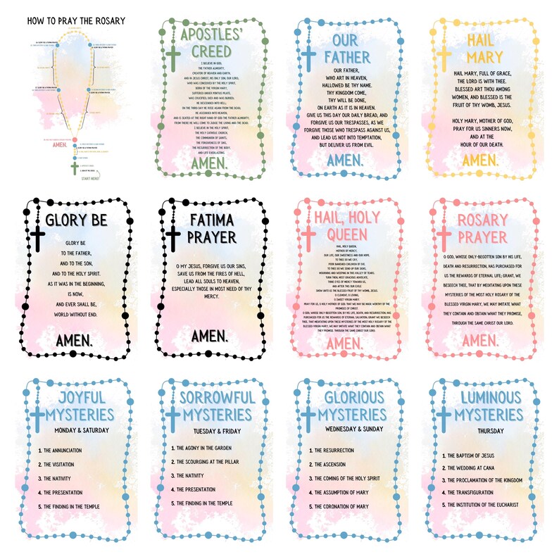 How to Pray the Rosary Guide and Prayer Cards, Digital Download ...