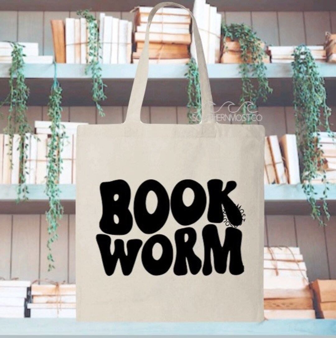 Retro Book Worm Library Book Tote Bag Gift Reading Reader - Etsy