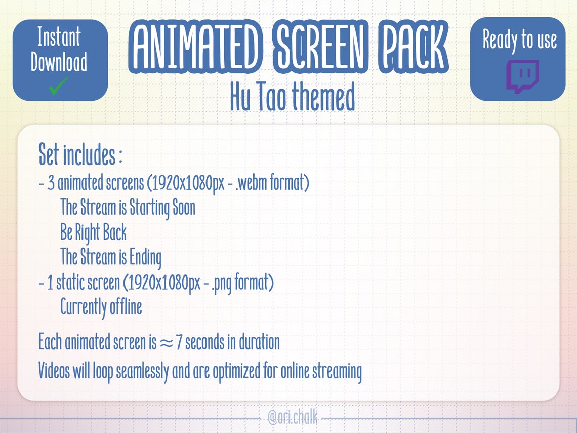 Animated Pack Screens for Streaming on Twitch, Youtube and More. Hu Tao ...