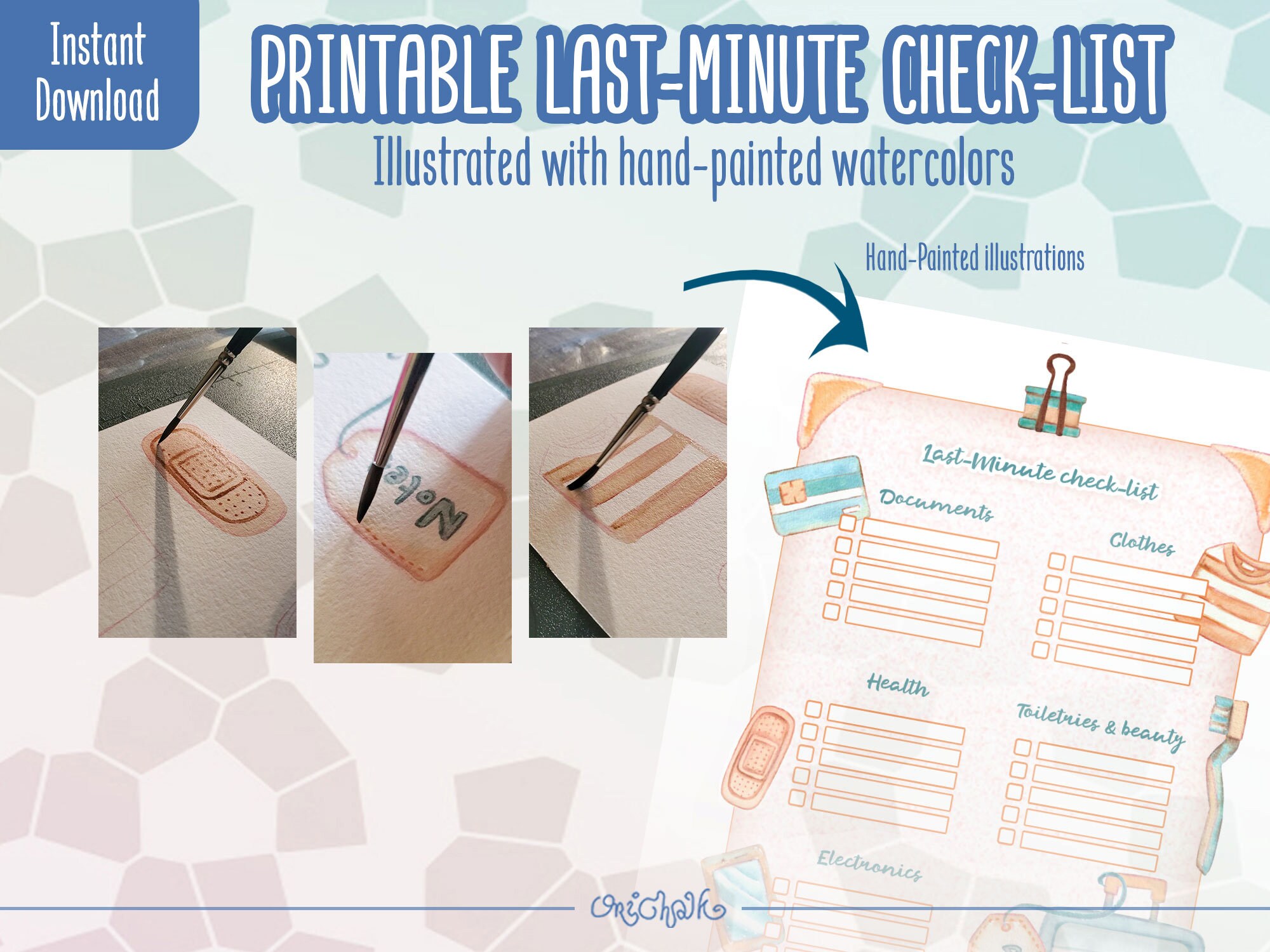 Printable Last-minute Checklist Travel Packing List Hand-painted ...
