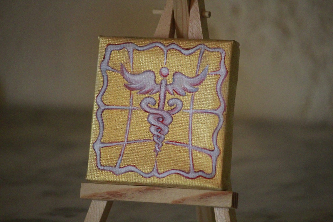 Mini Painting the Caduceus of Hermes Oil Painting on Gold Acrylic ...