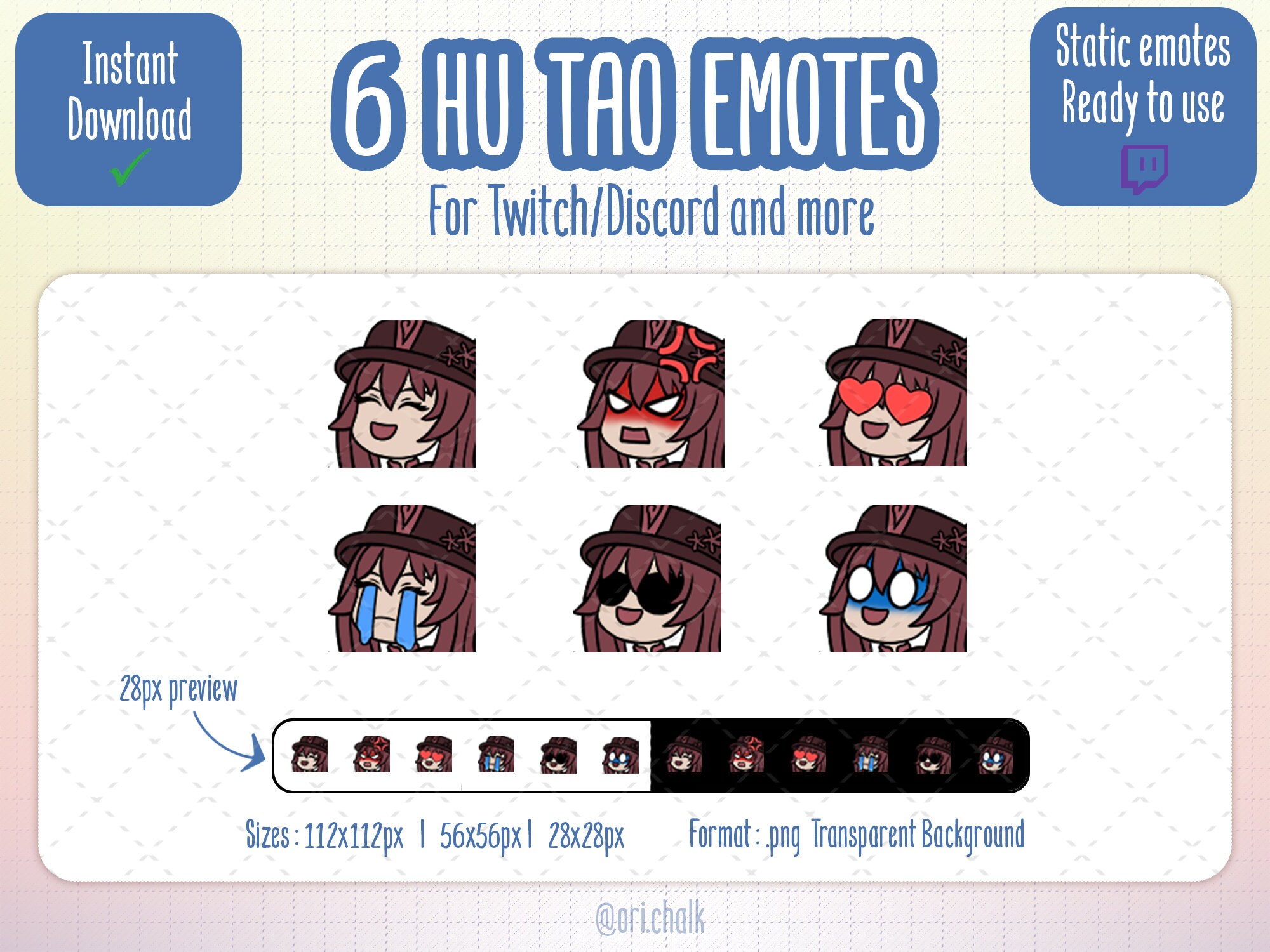 6X Hu Tao From Genshin Impact Twitch Cute Emotes - Etsy