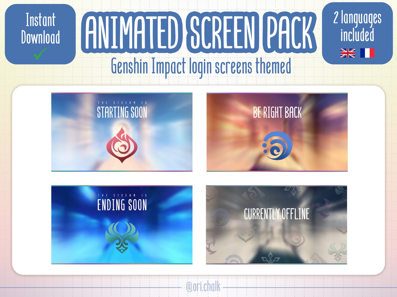 Animated Twitch Stream Screens Pack, Genshin Impact, Seven Elements ...