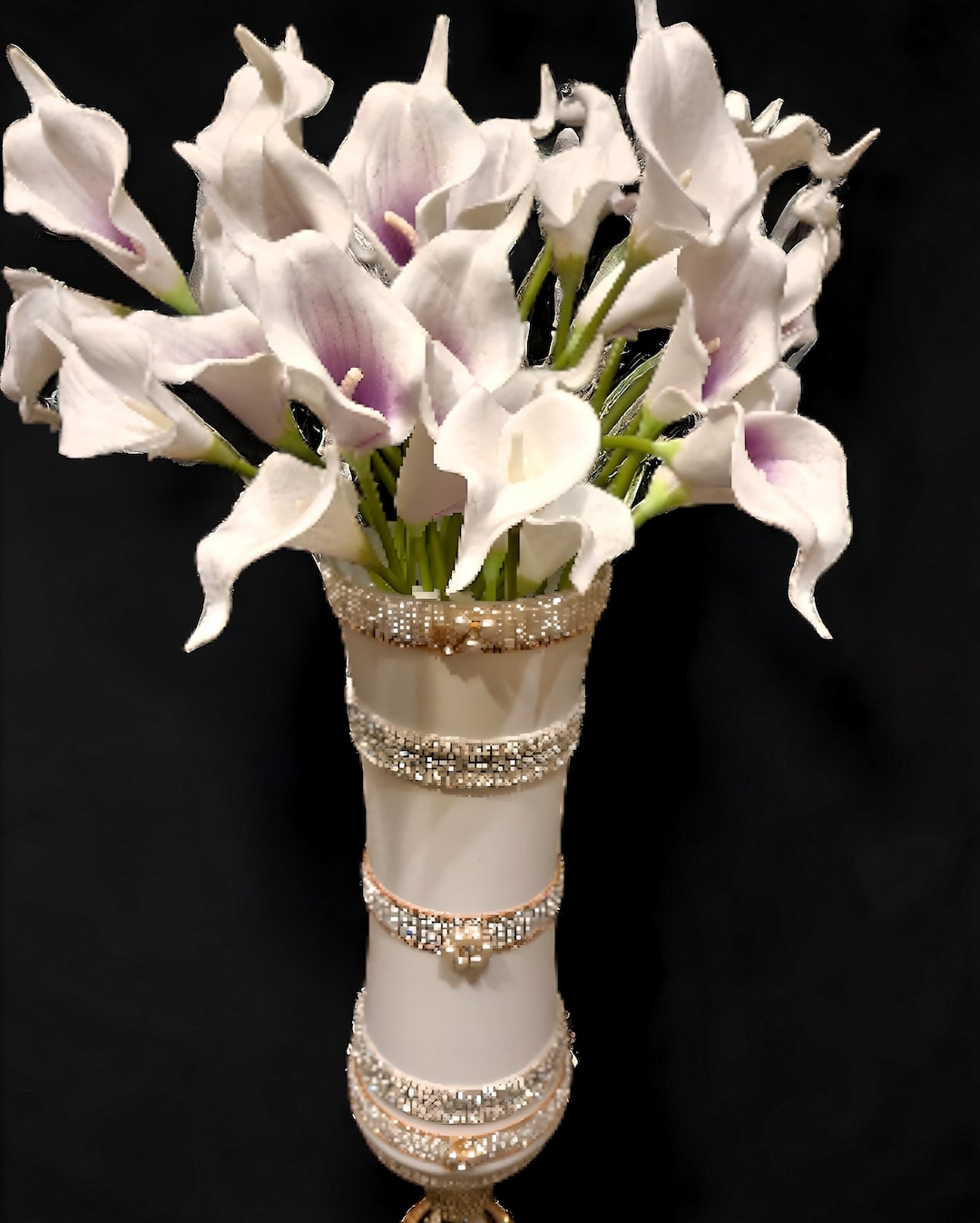 Real Touch Calla Lily Holiday Bling Floral Arrangementelegant White ...