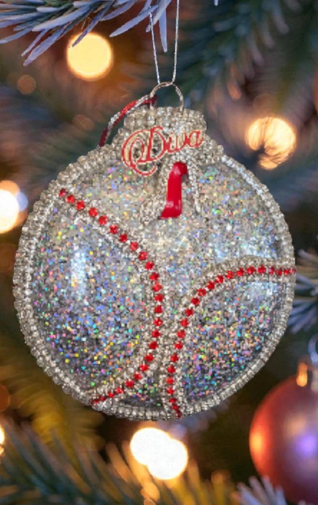 Sparkling Silver Diva Glitter 4-inch Glass Disk Christmas Ornament ...
