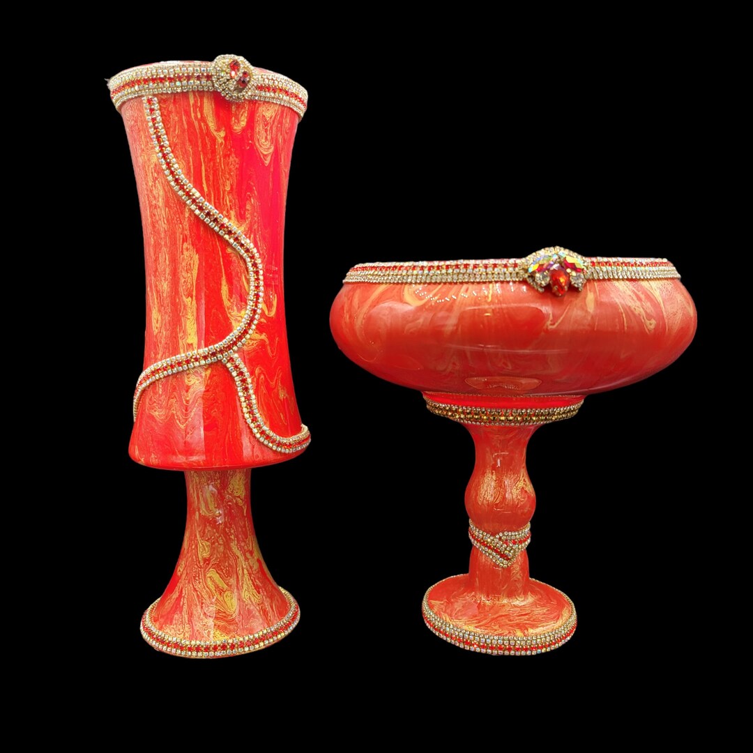 Seasonal Decor Sale-handmade Bling Fluid Art Vase Set: Rhinestone ...