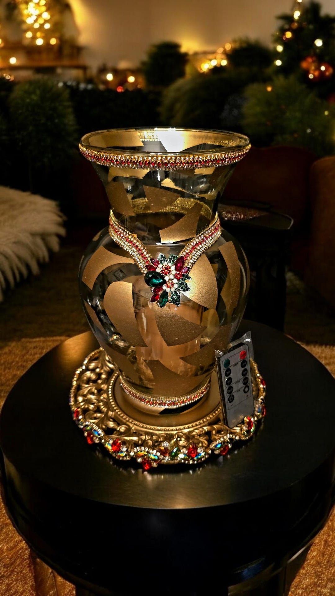 Hand-painted Glass Vase Gem Stand Set, Elegant Flameless Candle Holder ...