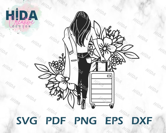 Floral Woman SVG Girl Trip Svg Girl Holding Suitcase and - Etsy