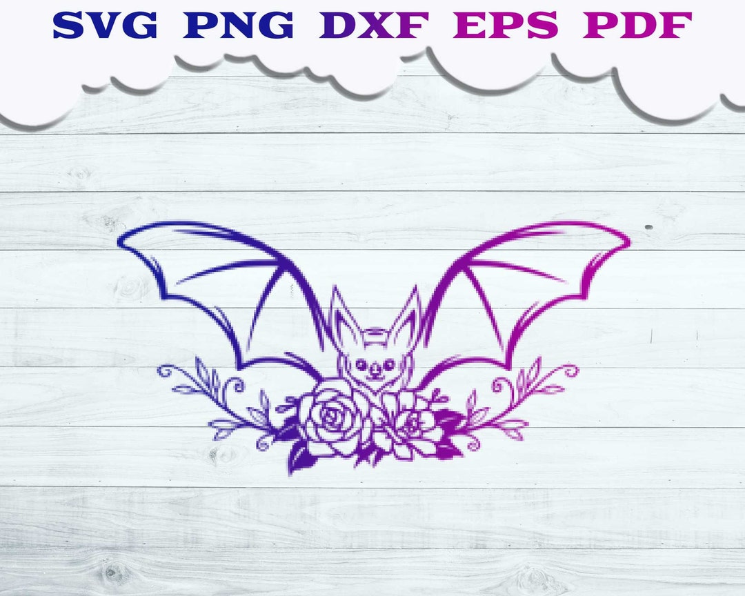 Floral Bat SVG, Cute Bat With Flower Svg, Baby Bat Svg, Bat Cut File ...