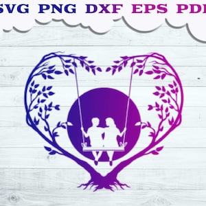Love Swing With Moon SVG, Girl and Boy on Tree Swing Svg, Tree of Love ...