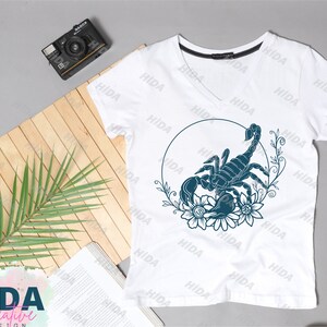 Scorpion Circle Frame SVG, Scorpion With Flower Svg, Scorpion Cut File ...