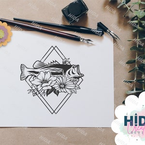 Bass Fish SVG, Flower Bass Fish Svg, Floral Bass Fish Svg, Bass Cut ...