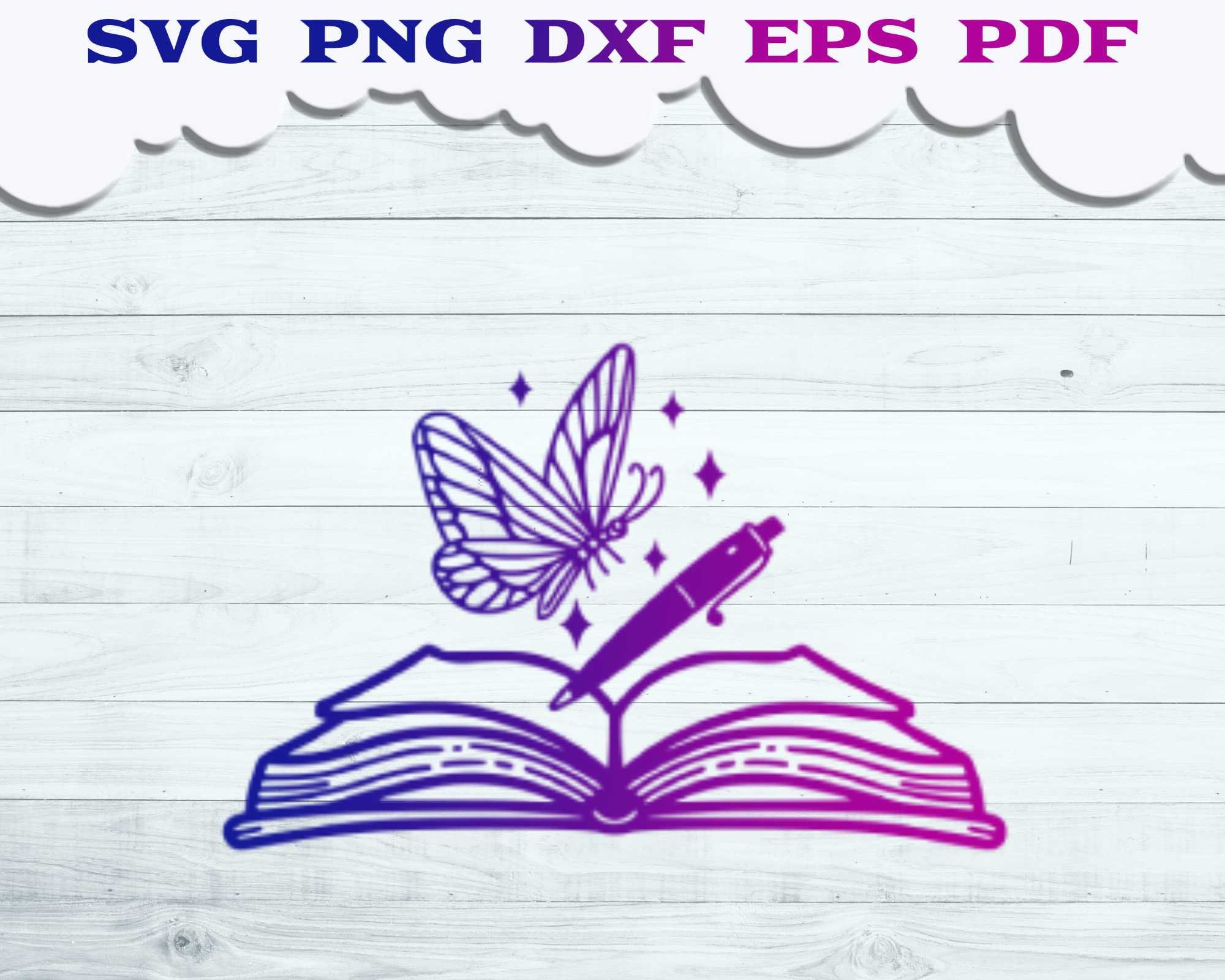 Writing Book SVG, Book With Butterfly and Pen Svg, Book Illustration ...