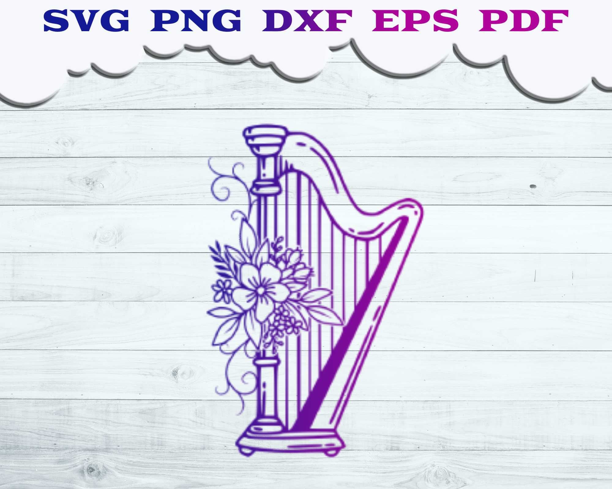 Harp SVG File Floral Harp Svg Flower Harp Svg Cut File Harp - Etsy