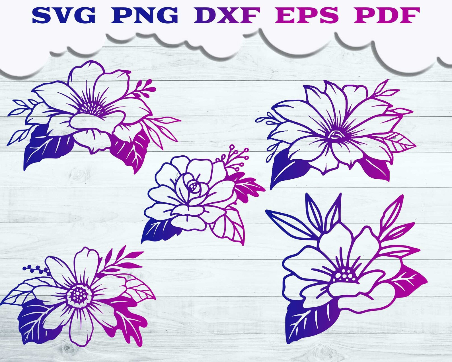 Floral Border Svg Bundle, Flower Svg, Floral Cut File, Wedding Flower ...
