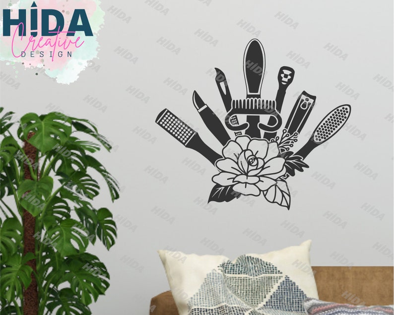 Floral Nail Tech SVG, Nail Tools With Flower Svg, Nail Tech Cut File ...