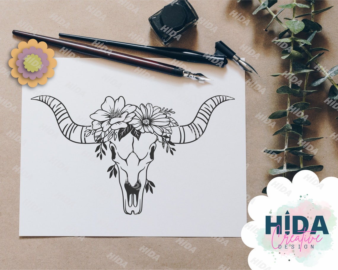 Floral Buffalo Skull SVG Bison Head Skull With Flower Svg - Etsy