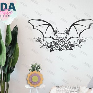 Floral Bat SVG, Cute Bat With Flower Svg, Baby Bat Svg, Bat Cut File ...