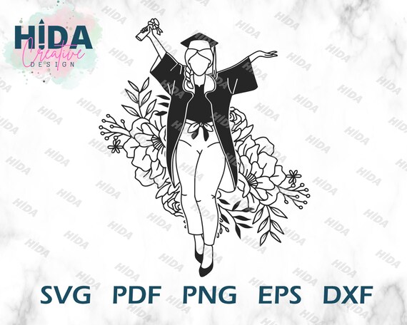 Graduation Girl SVG Graduate Wearing Black Cap and Gown Svg | Etsy