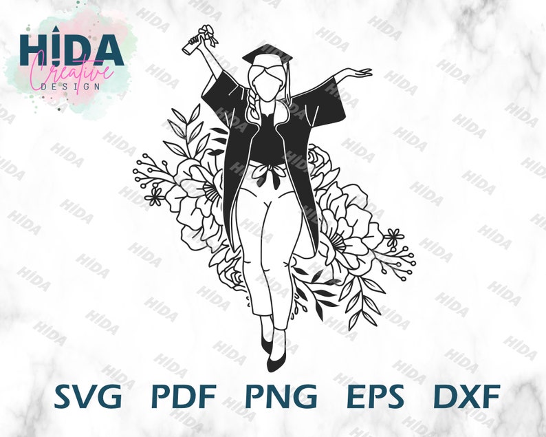 Graduation Girl SVG Graduate Wearing Black Cap and Gown Svg - Etsy