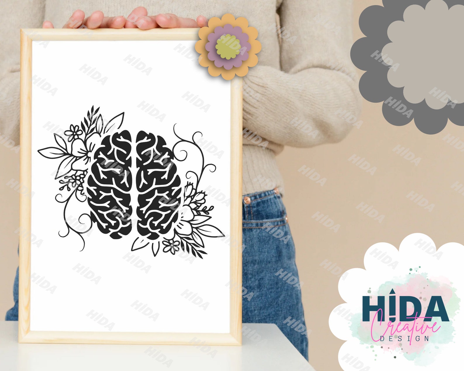 Brain SVG File, Floral Brain Svg, Human Brain With Flower Svg, Flower ...