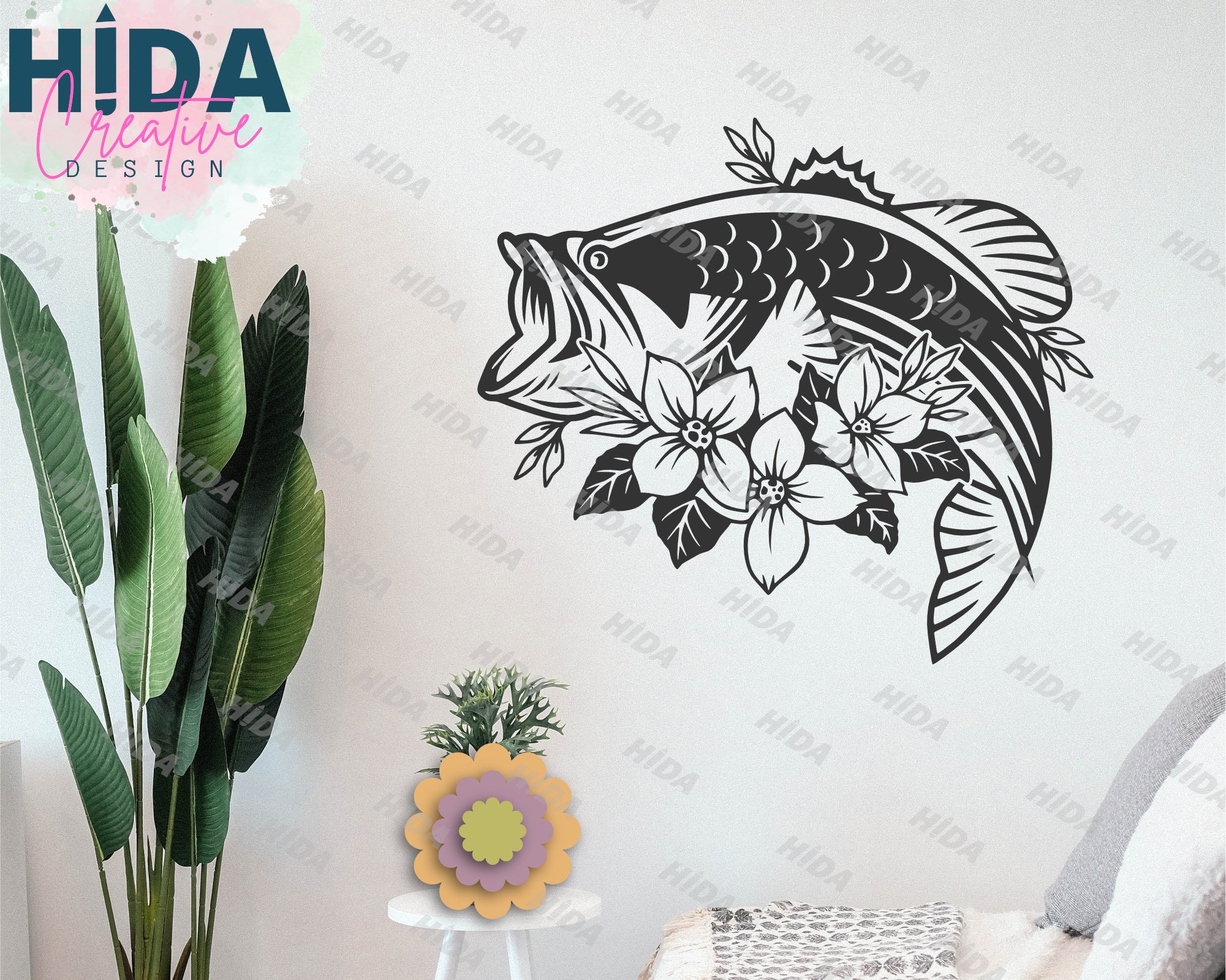 Bass Fish SVG File Bass Fish With Flower Svg Bass Fish Svg - Etsy
