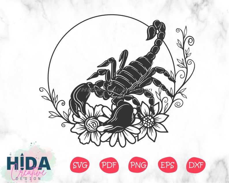 Scorpion Circle Frame SVG Scorpion With Flower Svg Scorpion - Etsy
