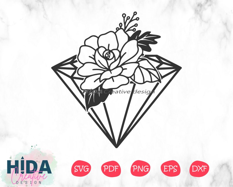 Diamond SVG Diamond With Flower Svg Floral Diamond Cut File - Etsy