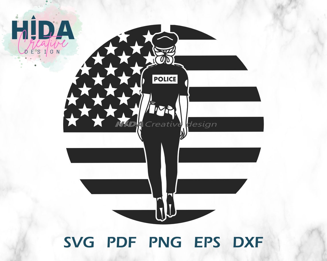 POLICE Flag SVG Police Woman With American Flag Svg Police | Etsy