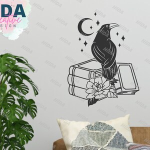 Crow on Book SVG, Floral Book With Crow Svg, Flower Crow Cut File ...