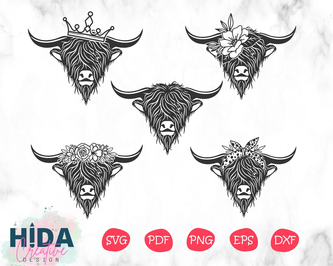 Highland Heifer SVG Bundle Heifer Crown Svg Floral Highland - Etsy