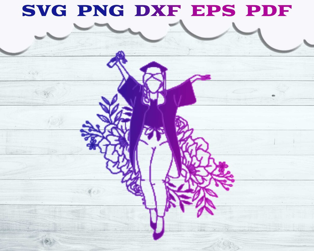 Graduation Girl SVG, Graduate Wearing Black Cap and Gown Svg, Floral ...