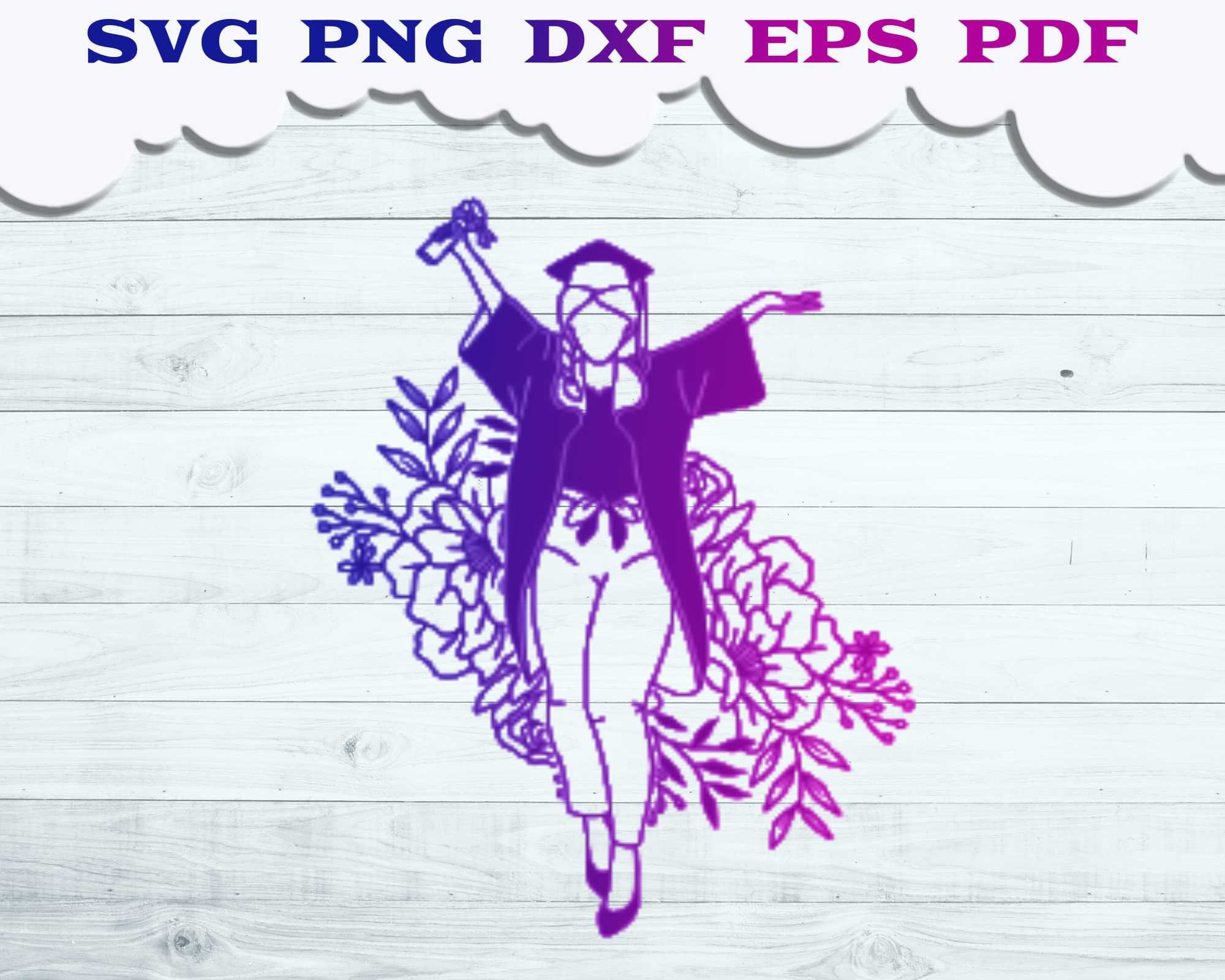 Graduation Girl SVG Graduate Wearing Black Cap and Gown Svg - Etsy