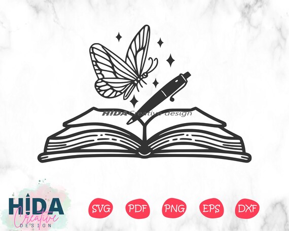 Writing Book SVG Book With Butterfly and Pen Svg Book - Etsy