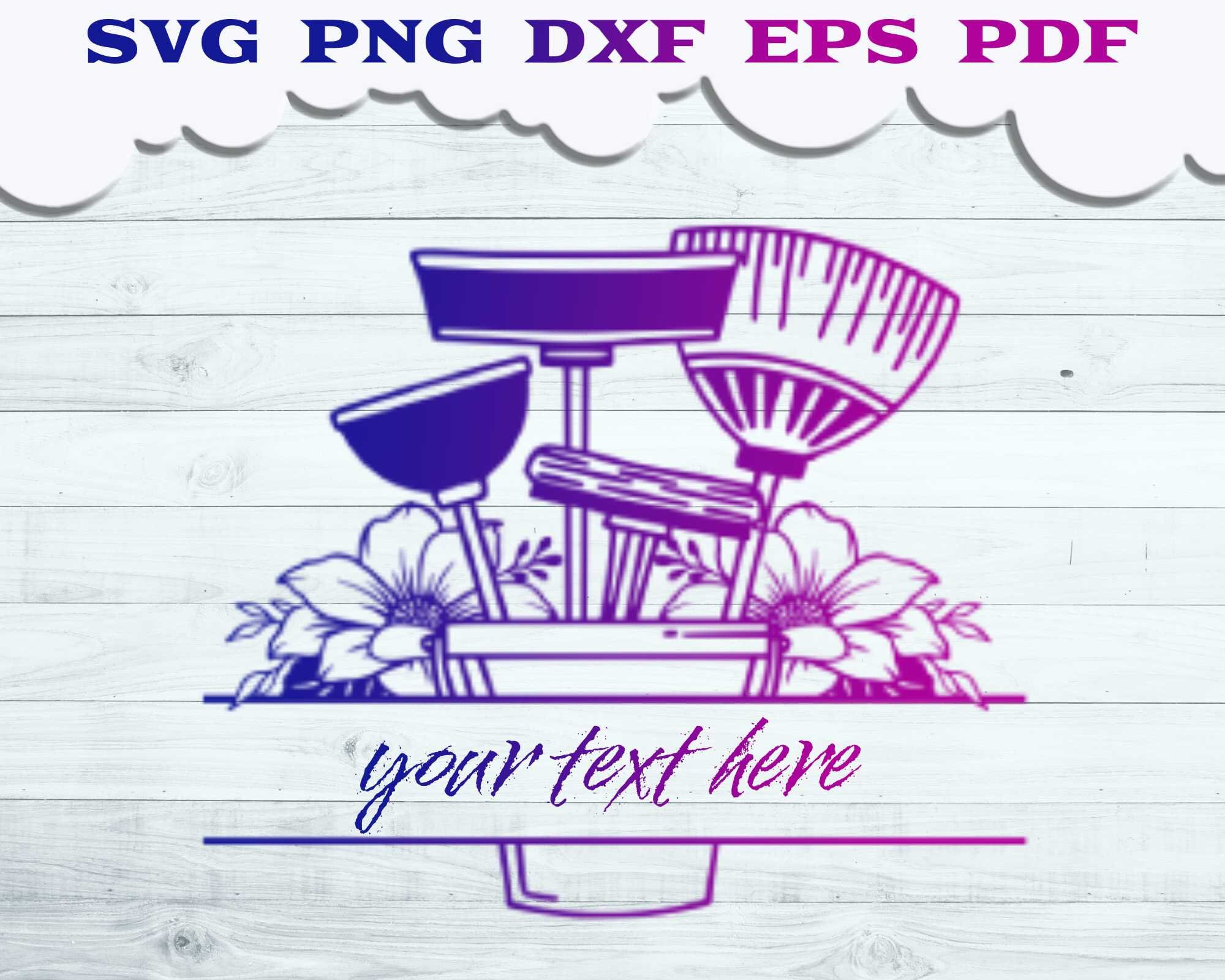 Split Cleaning Tool SVG, Cleaning Supplies Logo, Floral Cleaning Tool ...
