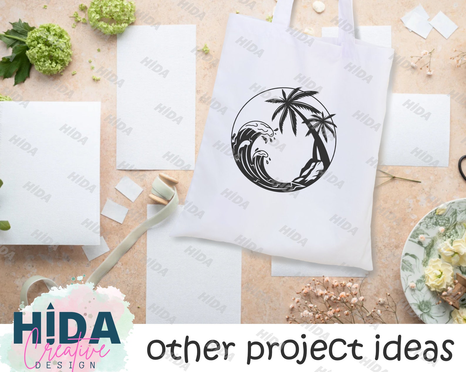 Wave Scene SVG, Wave Summer Svg, Wave With Palm Tree Svg, Wave Cut File ...