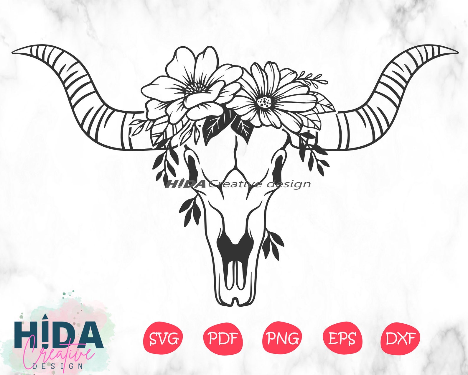 Floral Buffalo Skull SVG Bison Head Skull With Flower Svg - Etsy