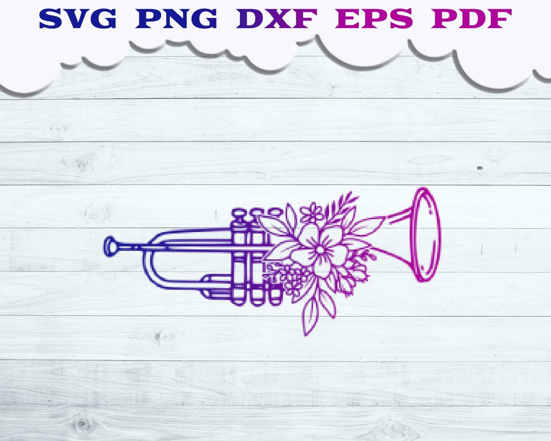 Floral Trumpet SVG, Trumpet With Flower Svg, Trumpet Svg Cut File ...