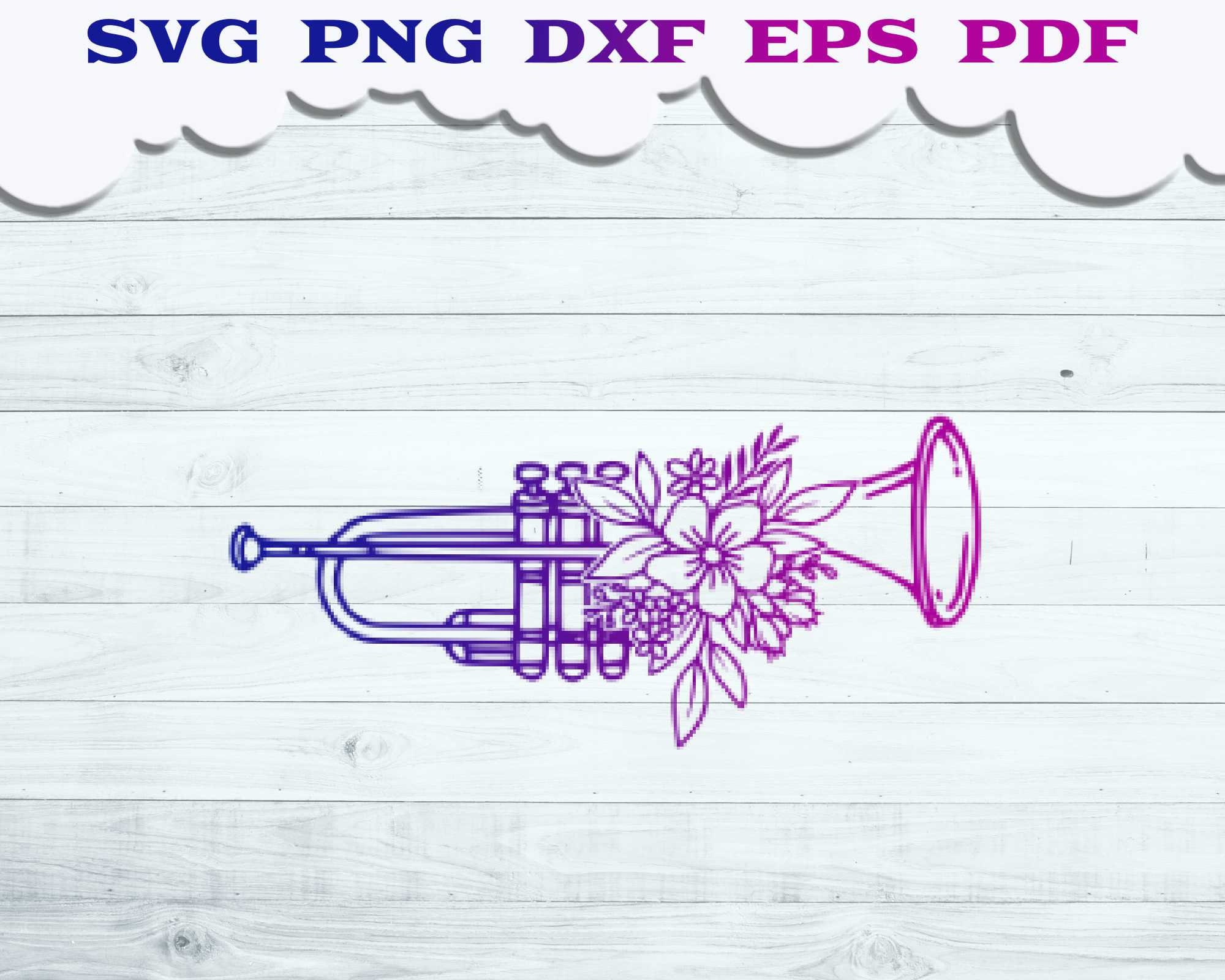Floral Trumpet SVG, Trumpet With Flower Svg, Trumpet Svg Cut File ...