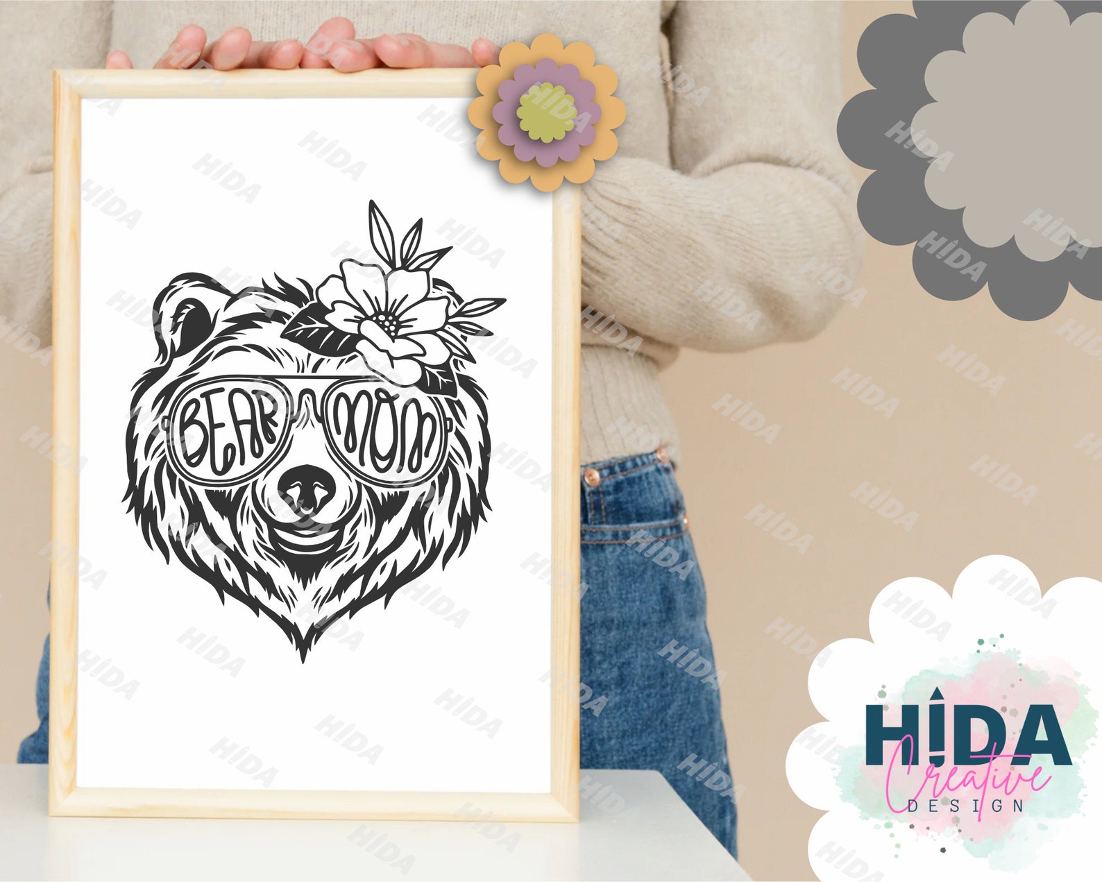 Mama Bear SVG Bear Glasses Svg Floral Bear Svg Bear Mom - Etsy