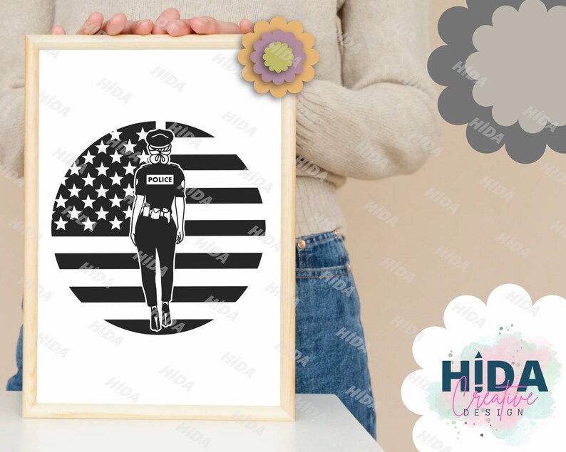 POLICE Flag SVG Police Woman With American Flag Svg Police | Etsy