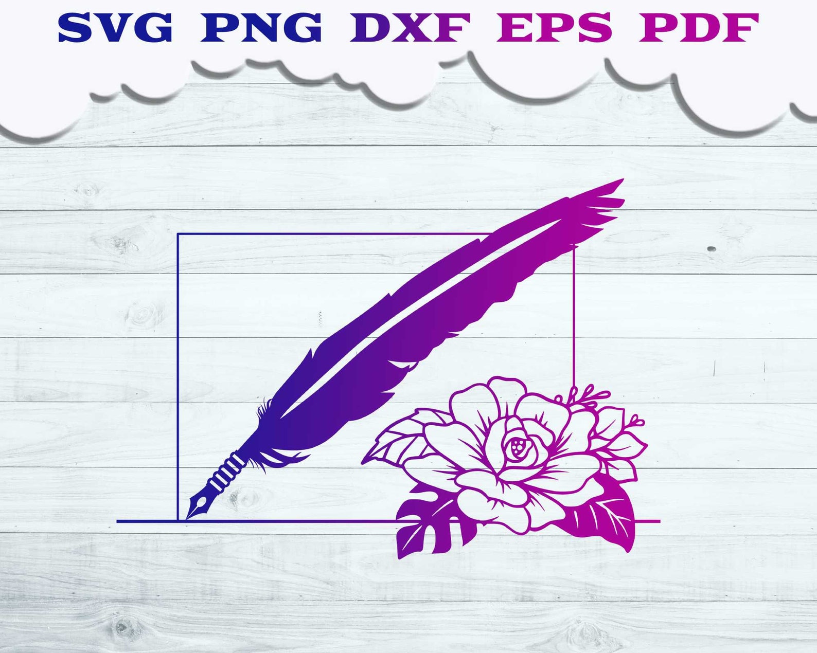 Feather Pen SVG, Feather Pen With Flower Svg, Quill Svg, Floral Quill ...