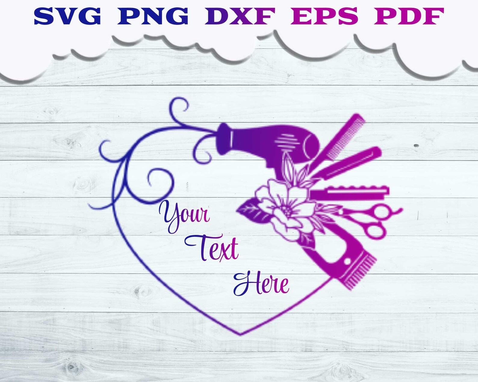 Hair Salon SVG, Floral Hair Salon Tool With Heart Svg, Hair Salon Frame ...